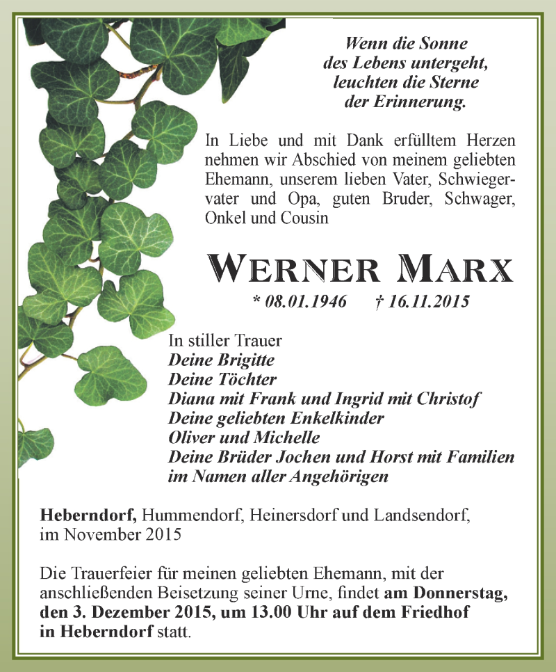 Traueranzeigen von Werner Marx | trauer-in-thueringen.de