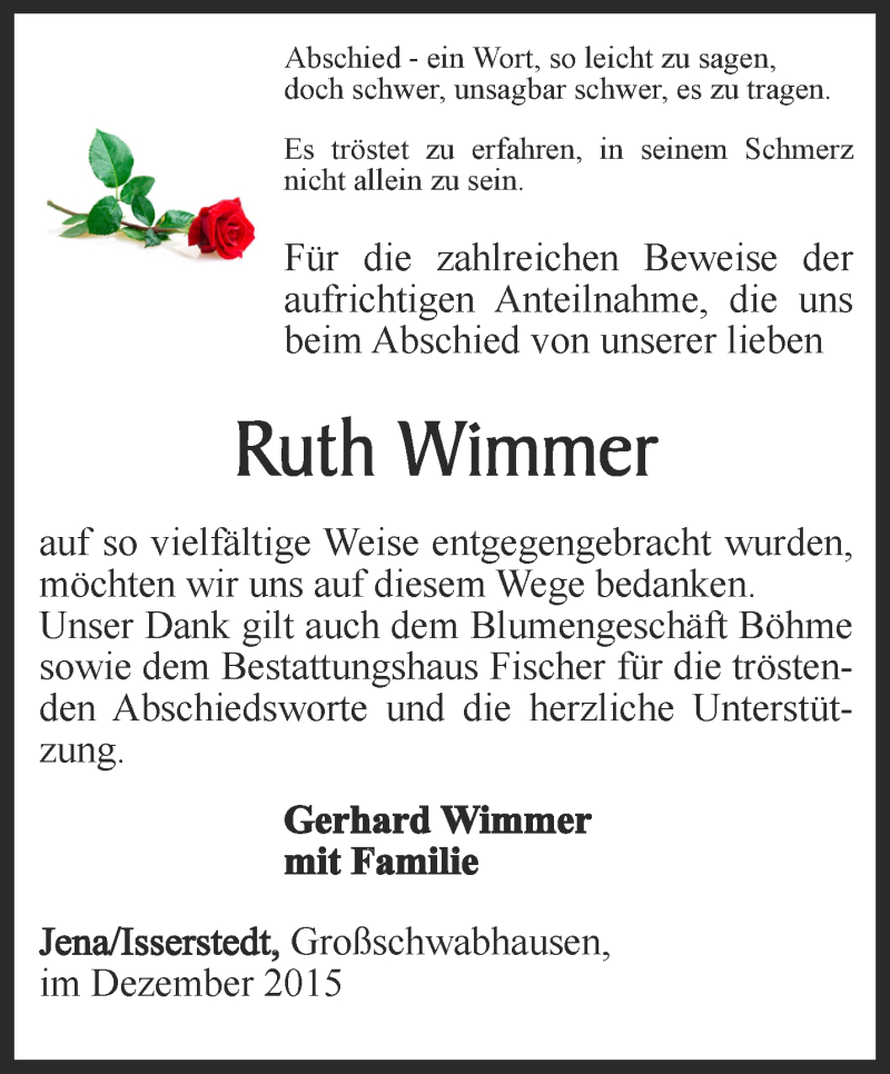 Traueranzeigen von Ruth Wimmer | trauer-in-thueringen.de