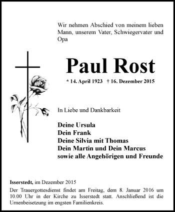 Traueranzeigen von Paul Rost | trauer-in-thueringen.de