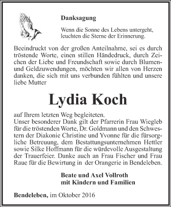 Traueranzeigen von Lydia Koch | trauer-in-thueringen.de