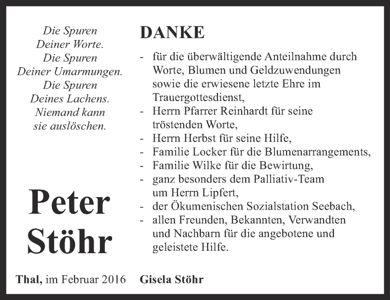 Traueranzeigen von Peter Stöhr | trauer-in-thueringen.de