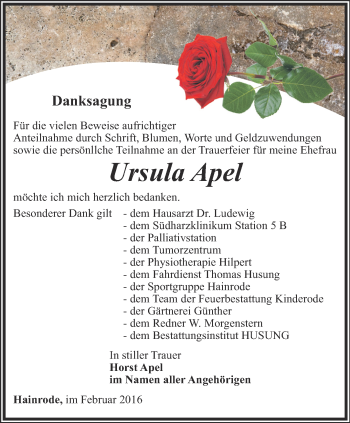 Traueranzeigen von Ursula Apel | trauer-in-thueringen.de