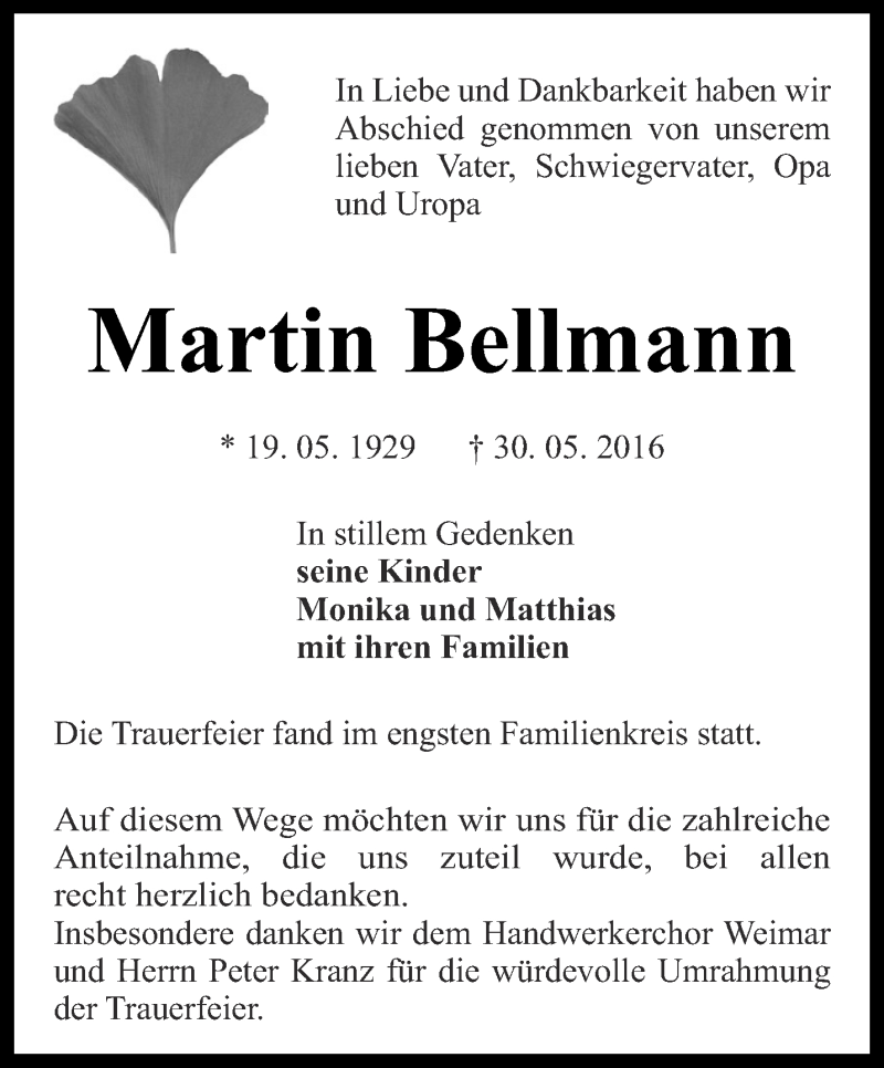 Traueranzeigen von Martin Bellmann | trauer-in-thueringen.de Traueranzeigen von Martin Bellmann | trauer-in-thueringen.de