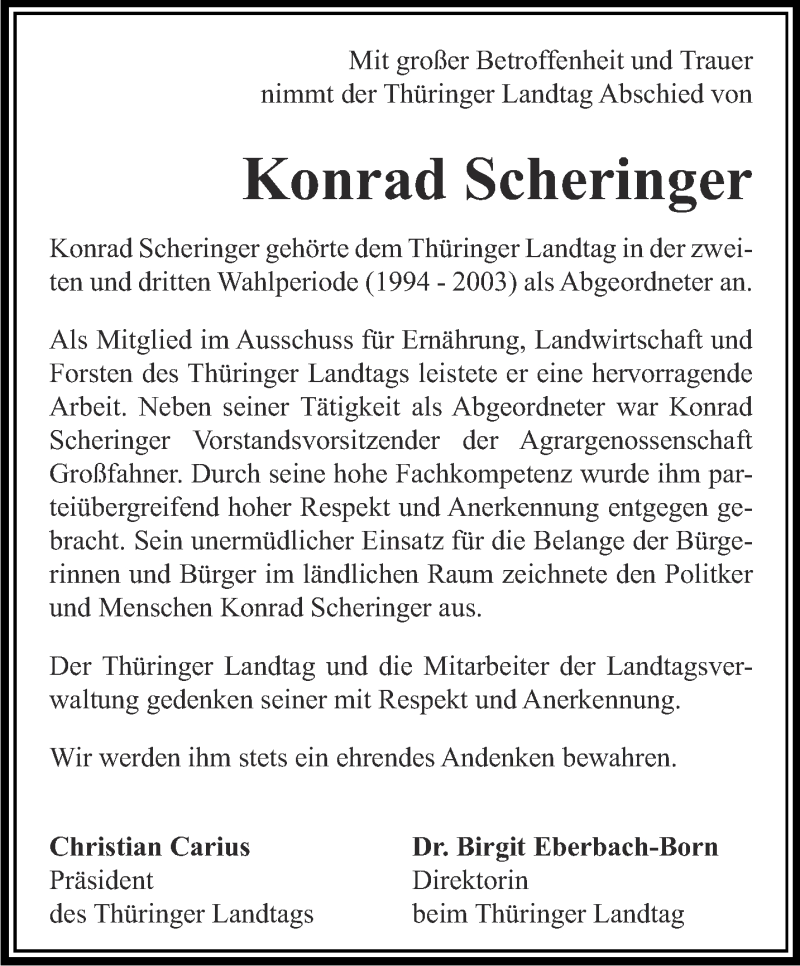 Traueranzeigen von Konrad Scheringer | trauer-in-thueringen.de