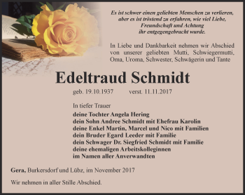 Traueranzeigen von Edeltraud Schmidt | trauer-in-thueringen.de