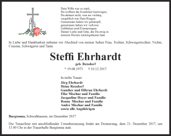 Traueranzeigen von Steffi Ehrhardt | trauer-in-thueringen.de