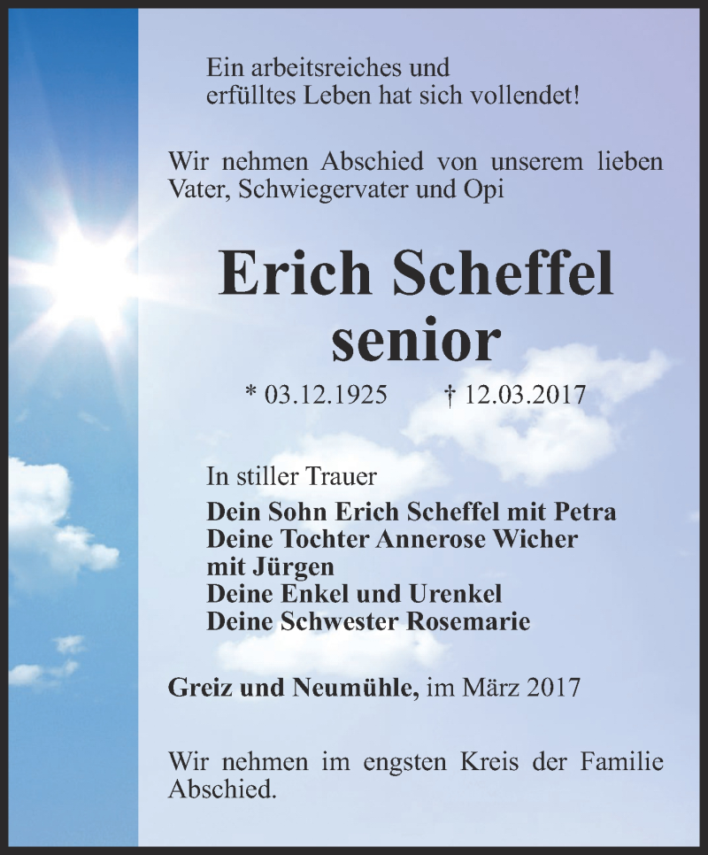 Traueranzeigen von Erich Scheffel | trauer-in-thueringen.de