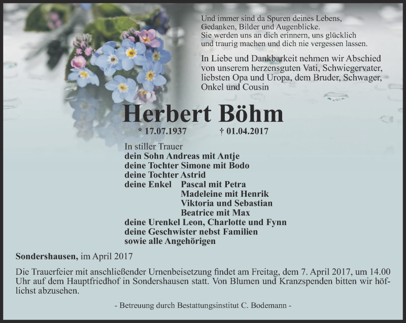 Traueranzeigen von Herbert Böhm | trauer-in-thueringen.de
