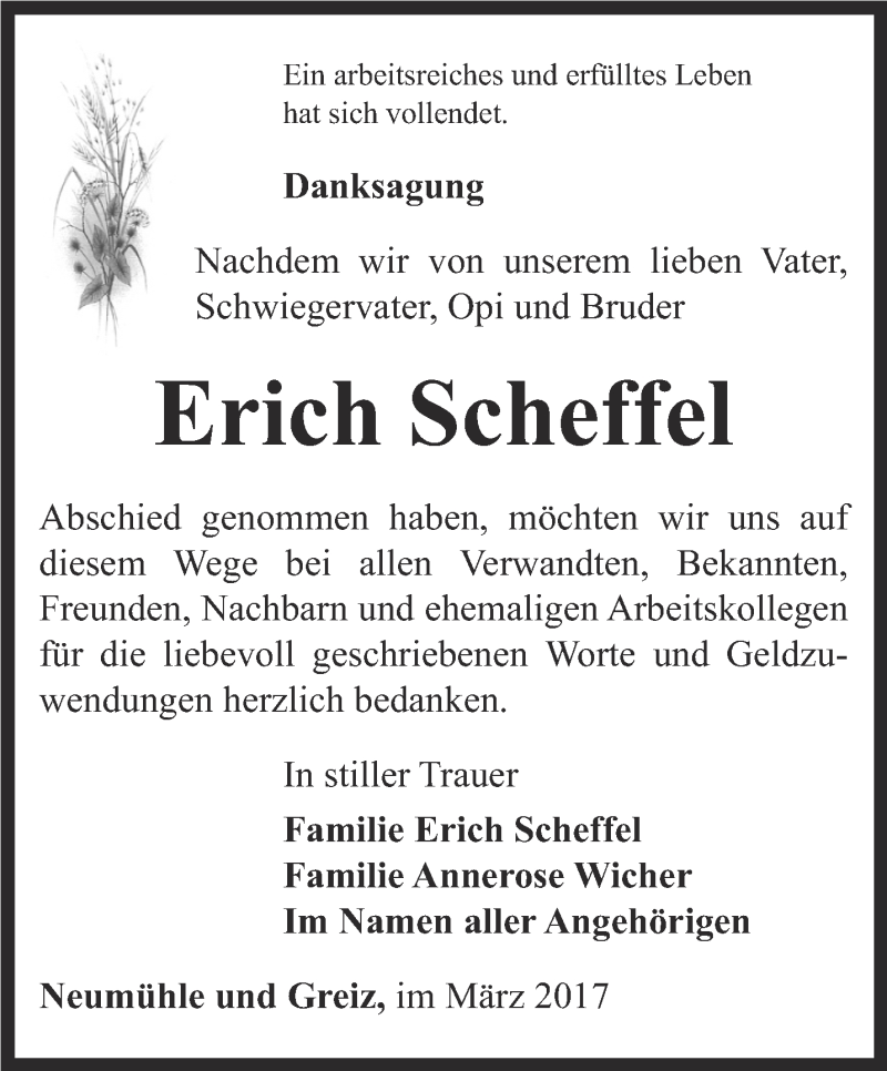 Traueranzeigen von Erich Scheffel | trauer-in-thueringen.de