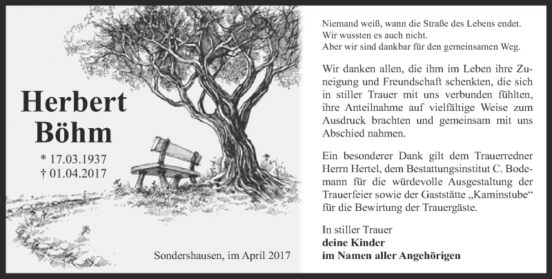 Traueranzeigen von Herbert Böhm | trauer-in-thueringen.de