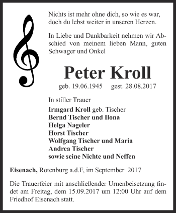 Traueranzeigen von Peter Kroll | trauer-in-thueringen.de