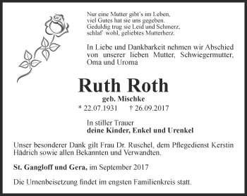 Traueranzeigen von Ruth Roth | trauer-in-thueringen.de