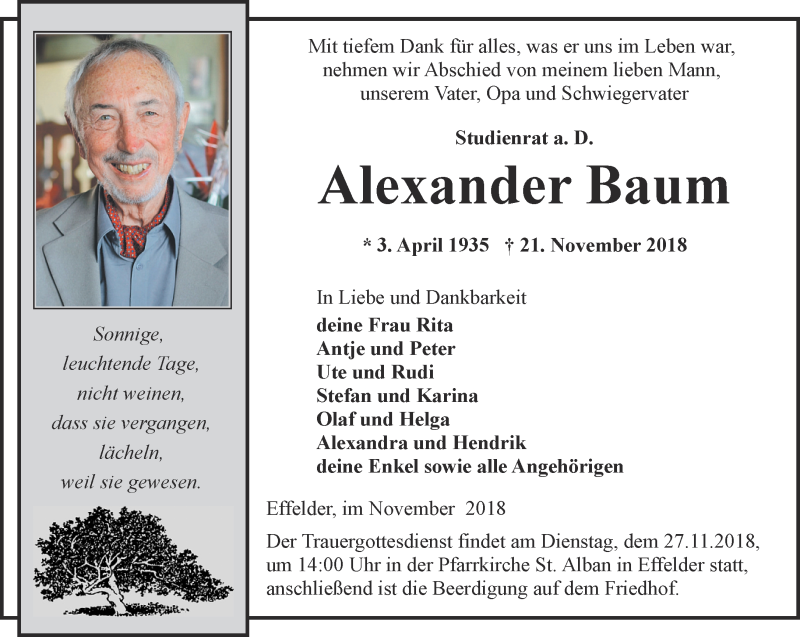 Traueranzeigen von Alexander Baum | trauer-in-thueringen.de