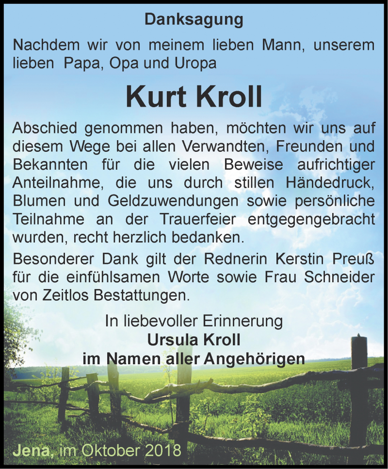 Traueranzeigen von Kurt Kroll | trauer-in-thueringen.de