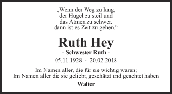 Traueranzeigen von Ruth Hey | trauer-in-thueringen.de
