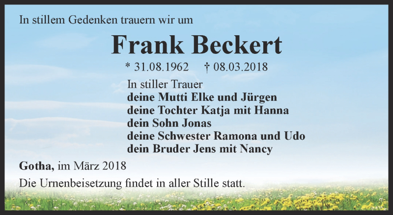 Traueranzeigen von Frank Beckert | trauer-in-thueringen.de
