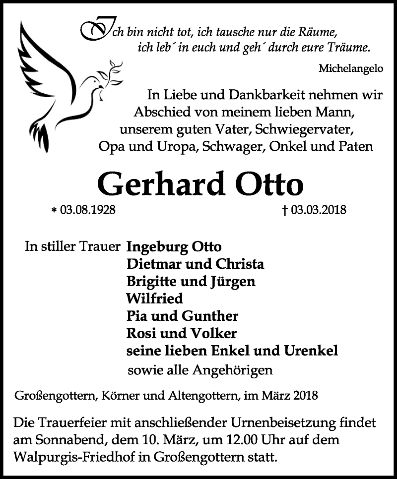 Traueranzeigen von Gerhard Otto | trauer-in-thueringen.de