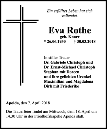 Traueranzeigen von Eva Rothe | trauer-in-thueringen.de