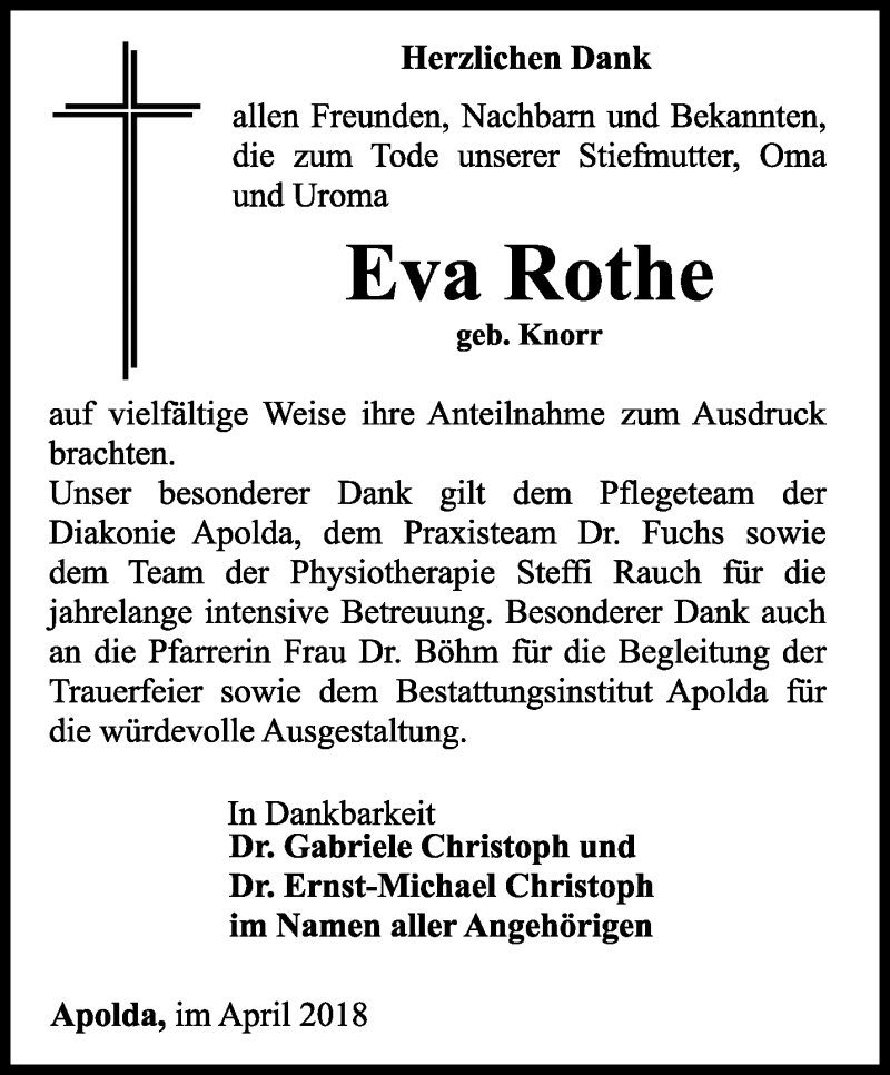 Traueranzeigen von Eva Rothe | trauer-in-thueringen.de
