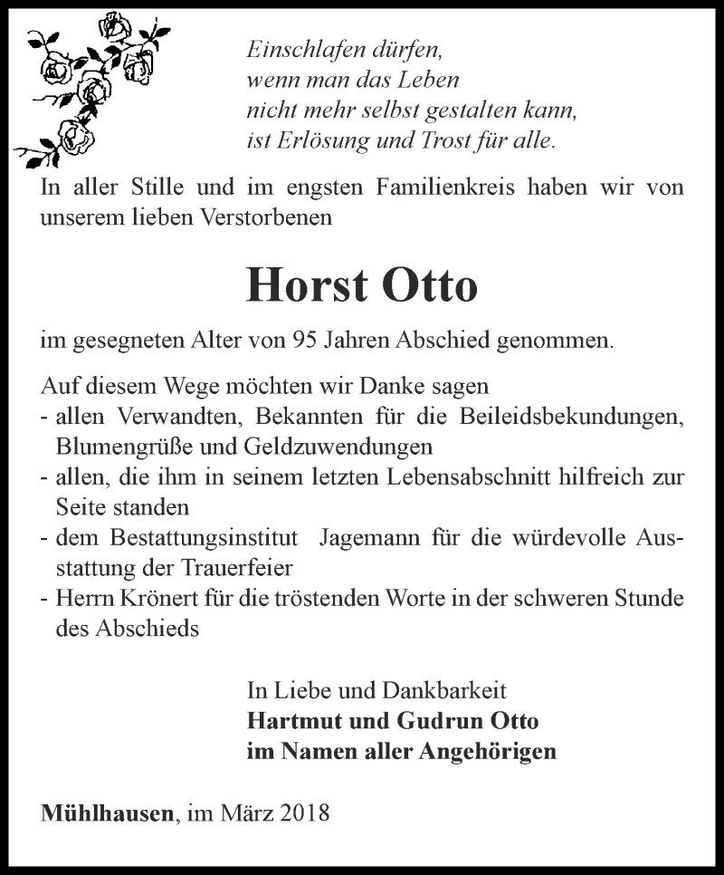 Traueranzeigen von Horst Otto | trauer-in-thueringen.de