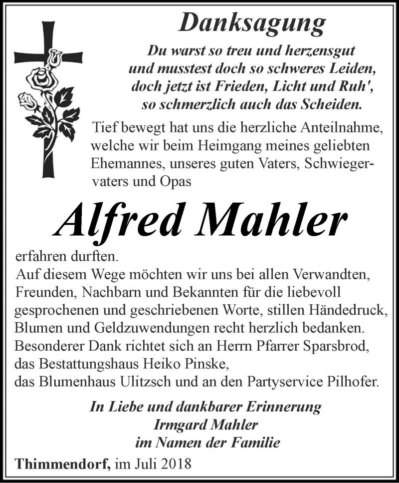 Traueranzeigen von Alfred Mahler | trauer-in-thueringen.de