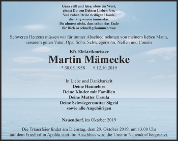 Traueranzeigen von Martin Mämecke | trauer-in-thueringen.de