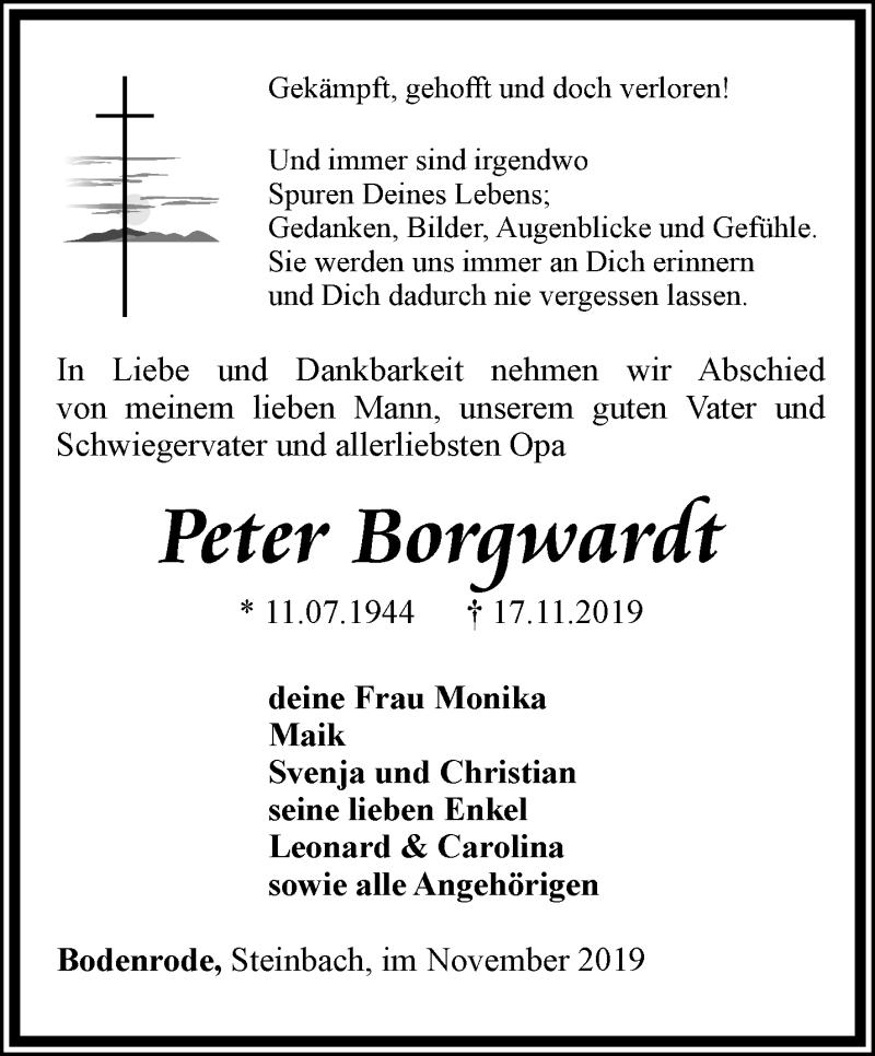 Traueranzeigen von Peter Borgwardt | trauer-in-thueringen.de