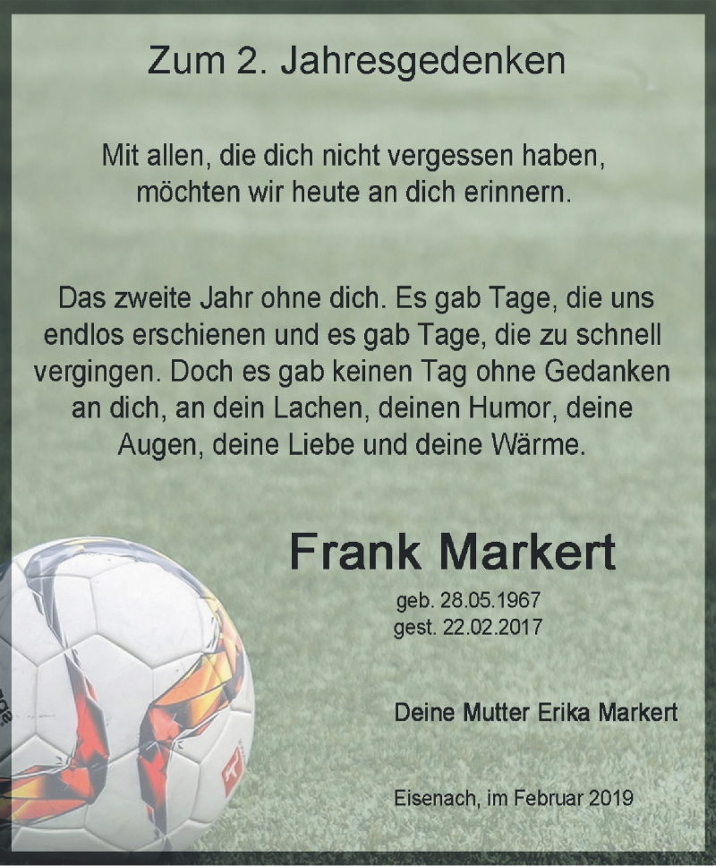 Traueranzeigen von Frank Markert | trauer-in-thueringen.de