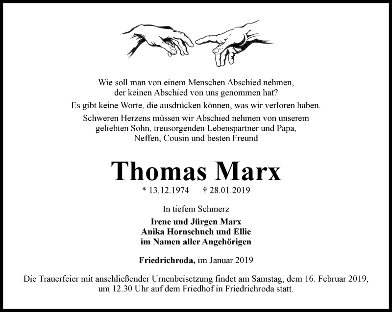 Traueranzeigen von Thomas Marx | trauer-in-thueringen.de