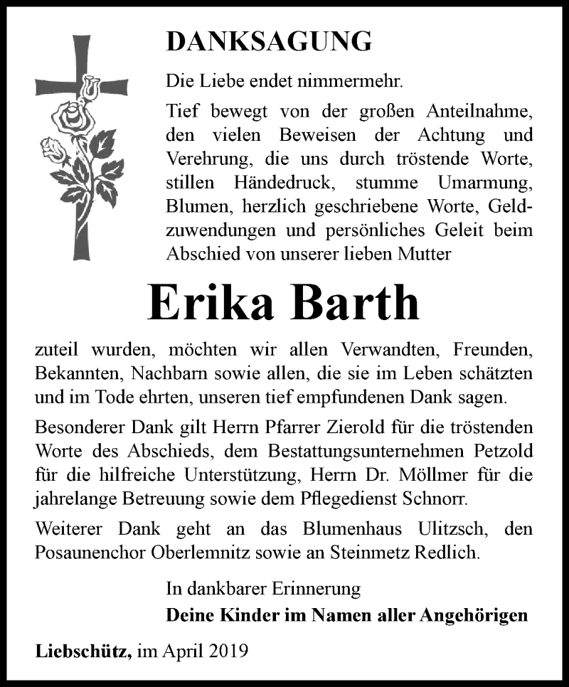 Traueranzeigen von Erika Barth | trauer-in-thueringen.de