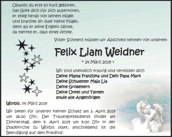 Traueranzeigen von Felix Liam Weidner | trauer-in-thueringen.de