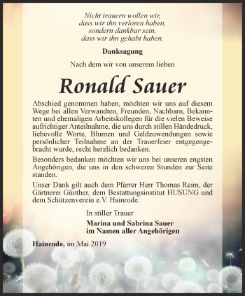 Traueranzeigen von Ronald Sauer | trauer-in-thueringen.de