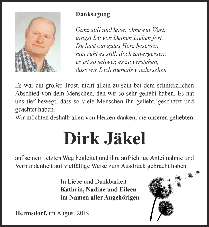 Traueranzeigen von Dirk Jäkel | trauer-in-thueringen.de