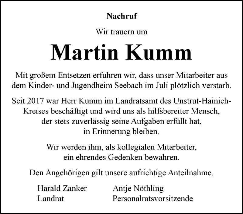Traueranzeigen von Martin Kumm | trauer-in-thueringen.de