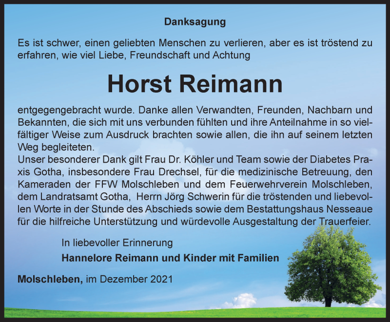 Traueranzeigen von Horst Reimann | trauer-in-thueringen.de