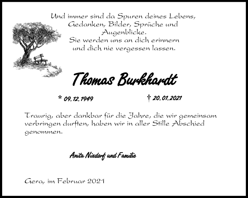 Traueranzeigen von Thomas Burkhardt | trauer-in-thueringen.de