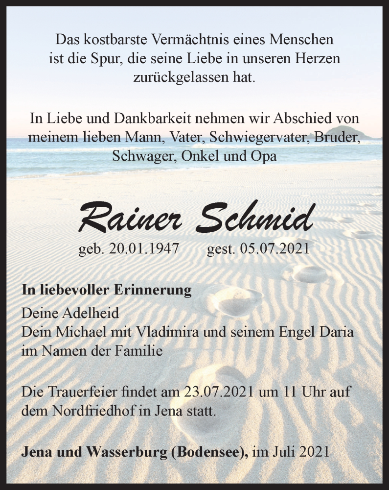 Traueranzeigen von Rainer Schmid | trauer-in-thueringen.de