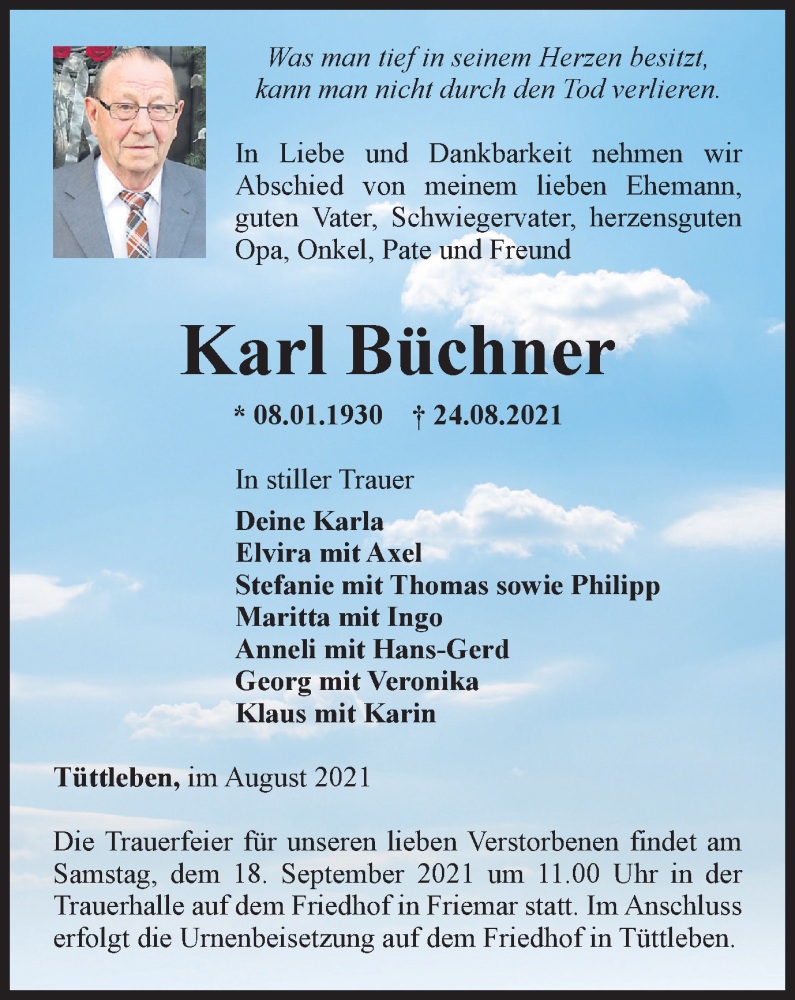 Traueranzeigen von Karl Büchner | trauer-in-thueringen.de