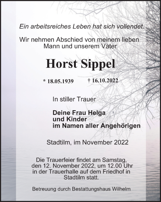 Traueranzeigen von Horst Sippel | trauer-in-thueringen.de