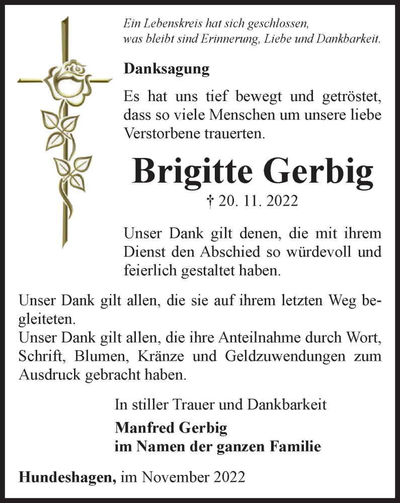 Traueranzeigen von Brigitte Gerbig | trauer-in-thueringen.de