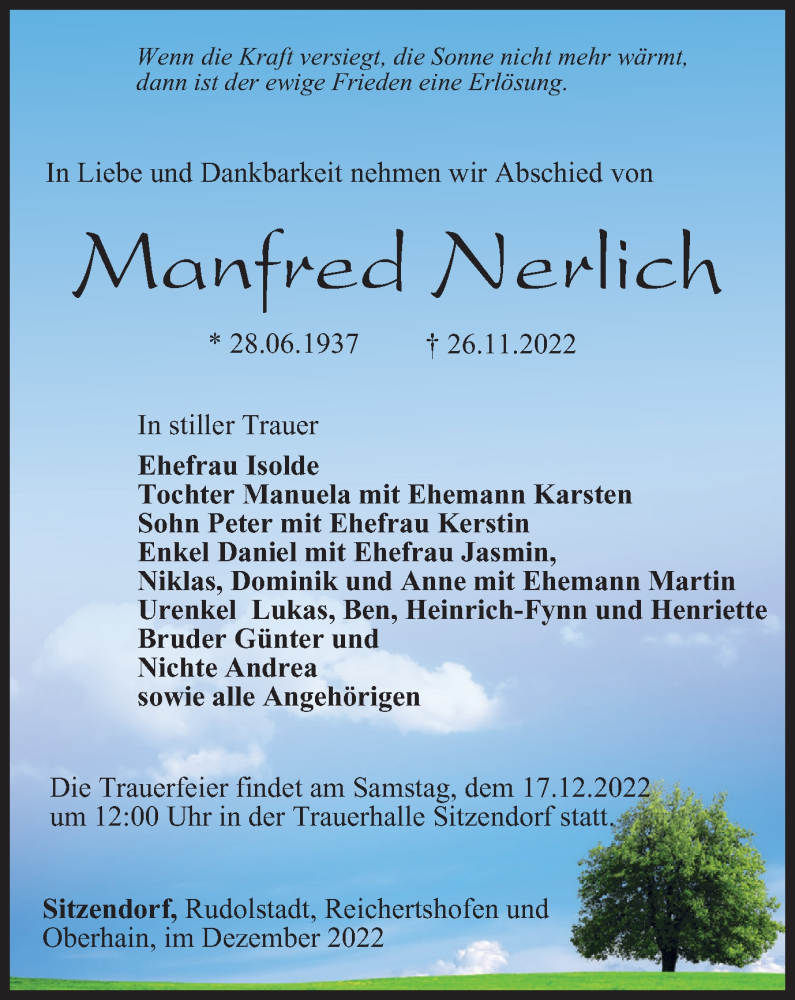 Traueranzeigen von Manfred Nerlich | trauer-in-thueringen.de