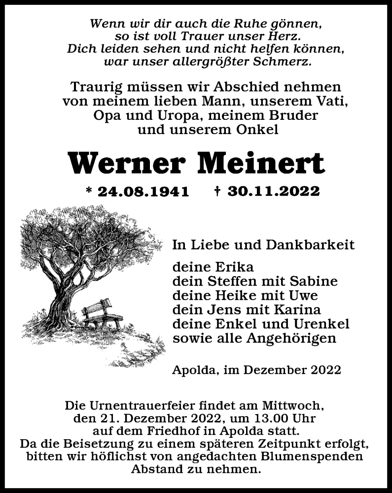 Traueranzeigen von Werner Meinert | trauer-in-thueringen.de