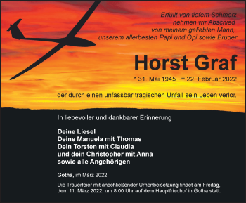 Traueranzeigen von Horst Graf | trauer-in-thueringen.de