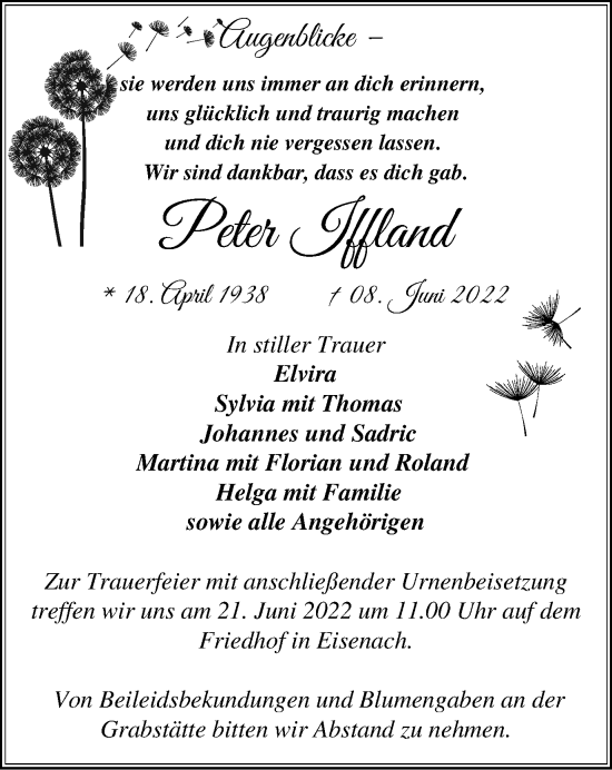 Traueranzeigen von Peter Iffland | trauer-in-thueringen.de