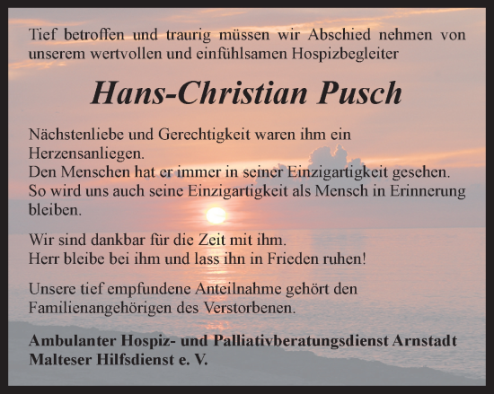 Traueranzeigen von Hans-Christian Pusch | trauer-in-thueringen.de