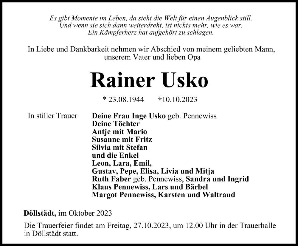 Traueranzeigen von Rainer Usko | trauer-in-thueringen.de