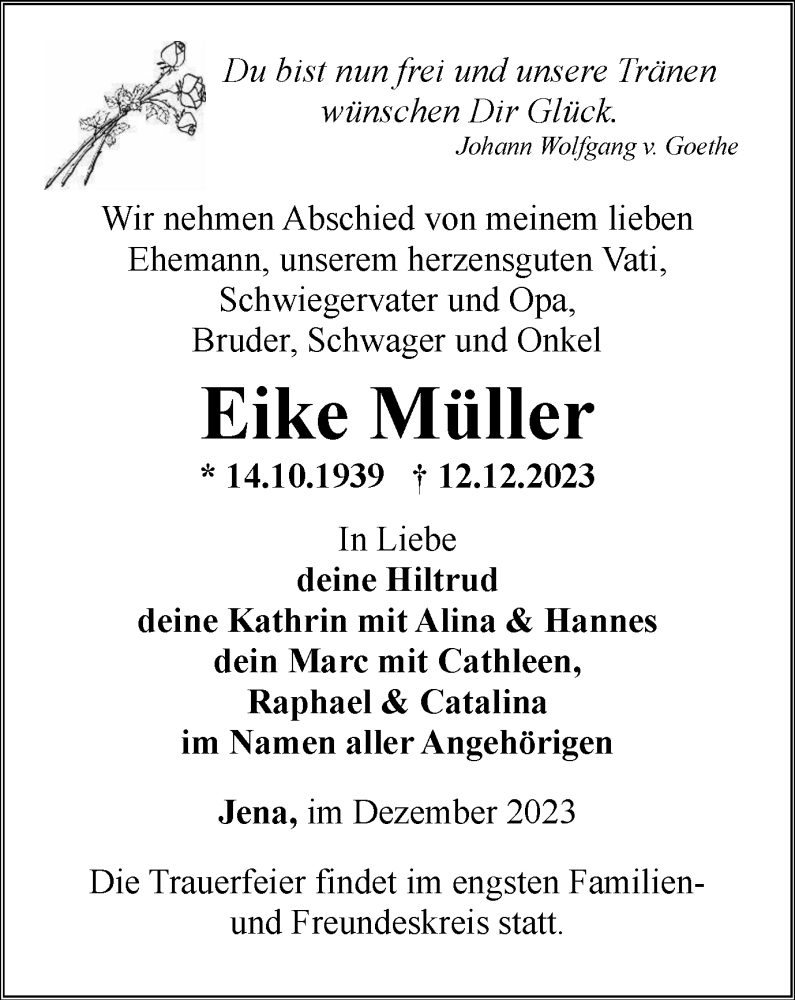 Traueranzeigen von Eike Müller | trauer-in-thueringen.de