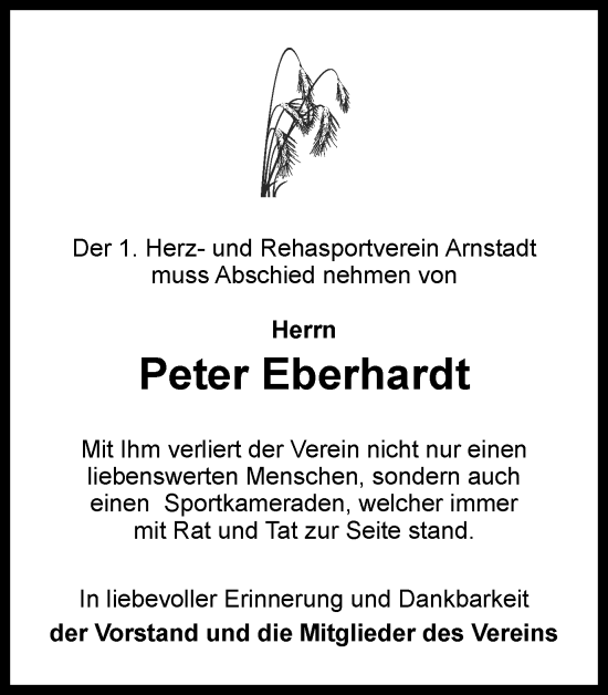 Traueranzeigen von Peter Eberhardt | trauer-in-thueringen.de