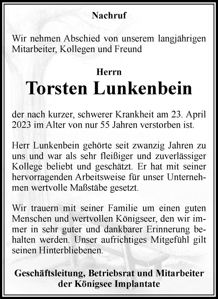 Traueranzeigen von Torsten Lunkenbein | trauer-in-thueringen.de