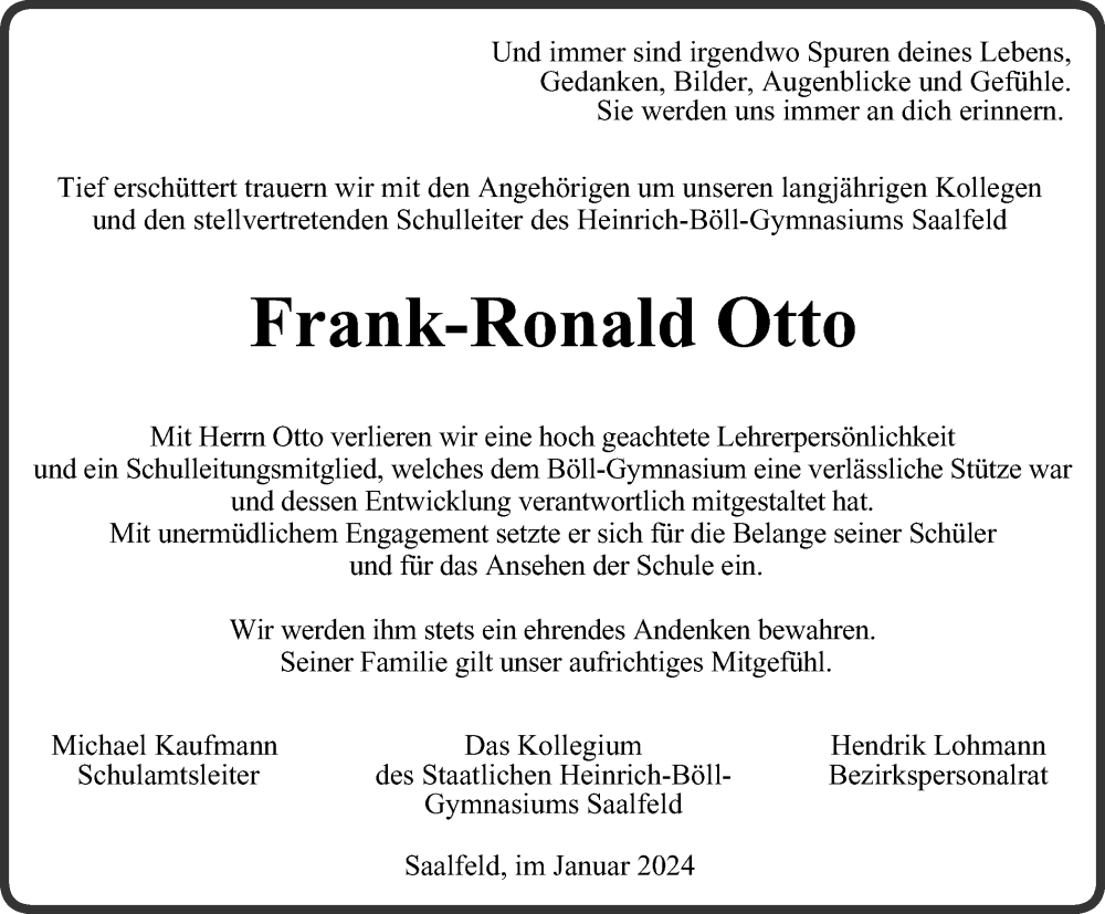 Traueranzeigen von Frank-Ronald Otto | trauer-in-thueringen.de